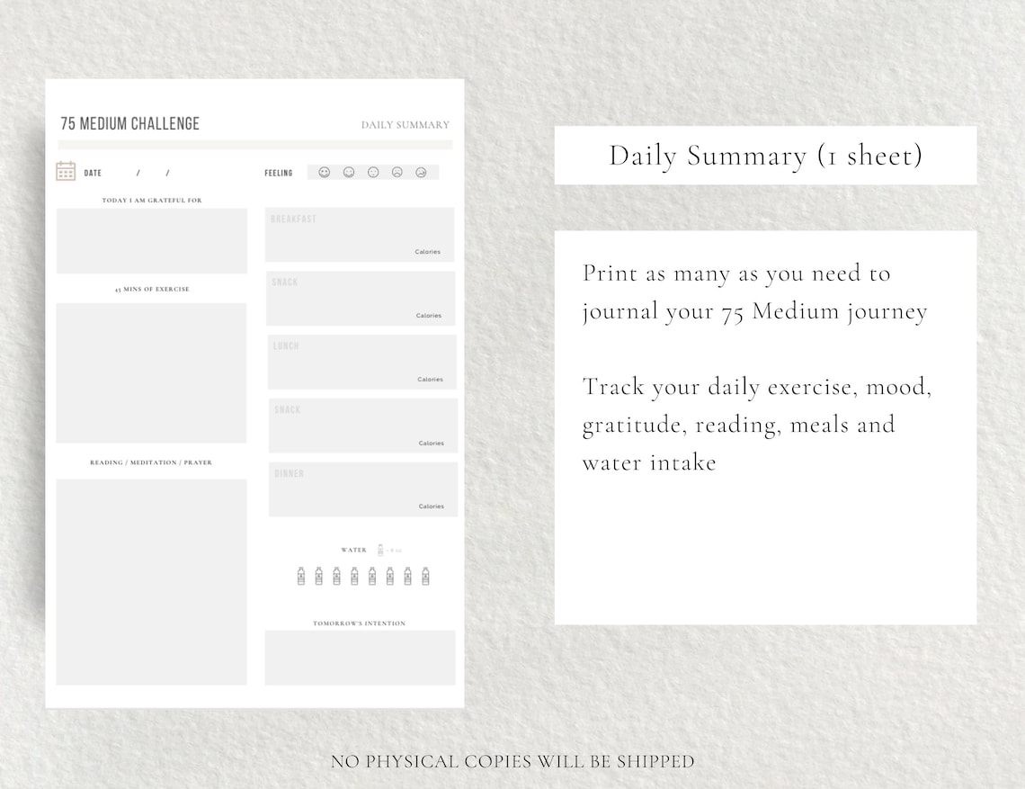 Minimalist 75 Medium Challenge Tracker, 75 Medium Printable, 75 Medium ...