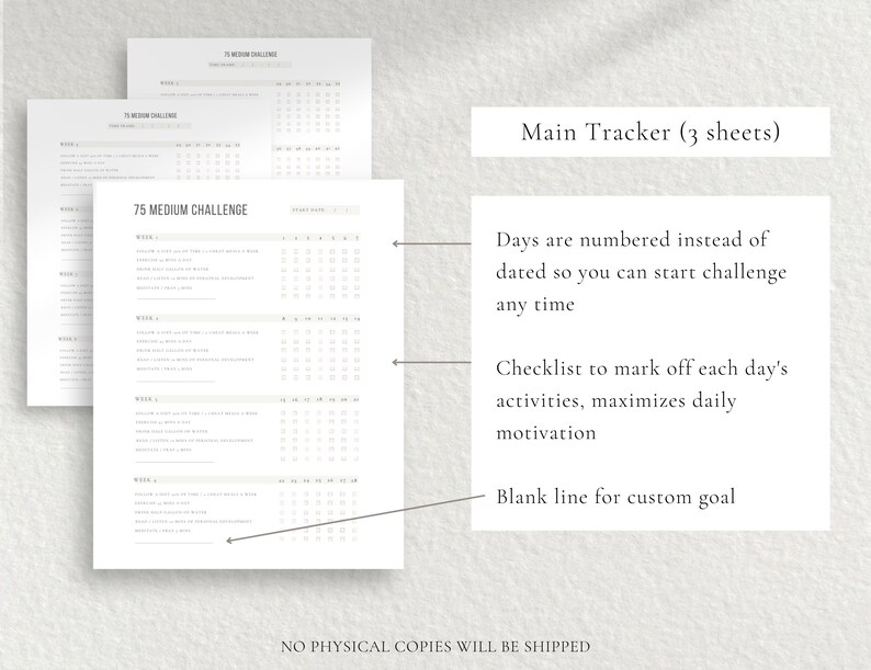 Minimalist 75 Medium Challenge Tracker, 75 Medium Printable, 75 Medium ...