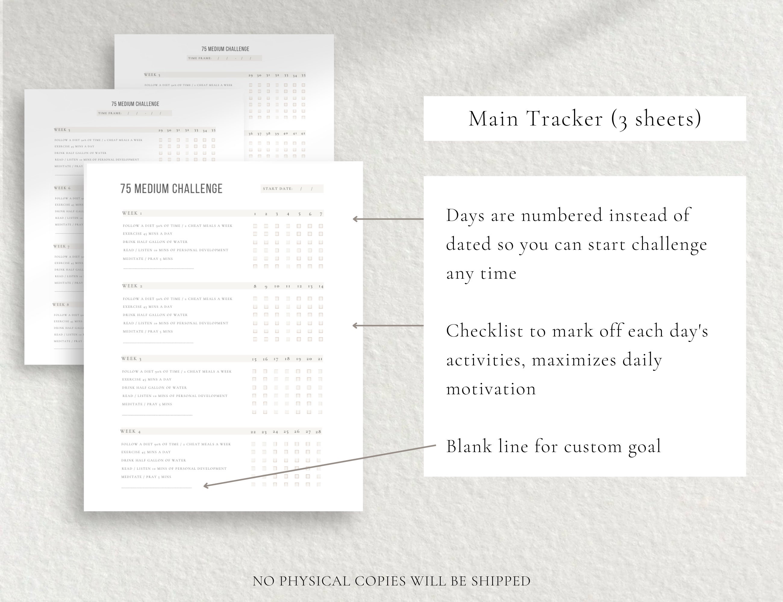 Minimalist 75 Medium Challenge Tracker, 75 Medium Printable, 75 Medium ...