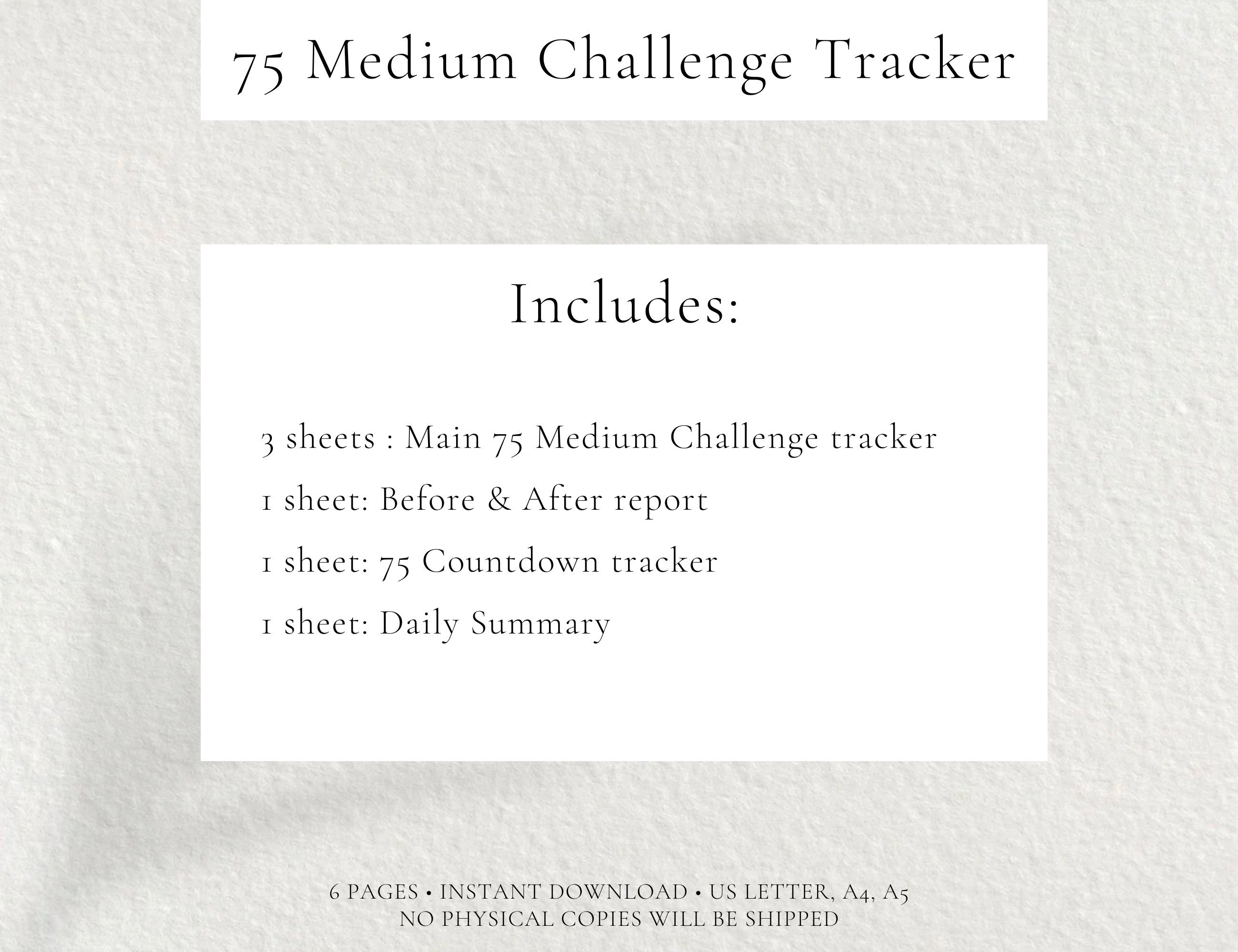 Minimalist 75 Medium Challenge Tracker, 75 Medium Printable, 75 Medium ...