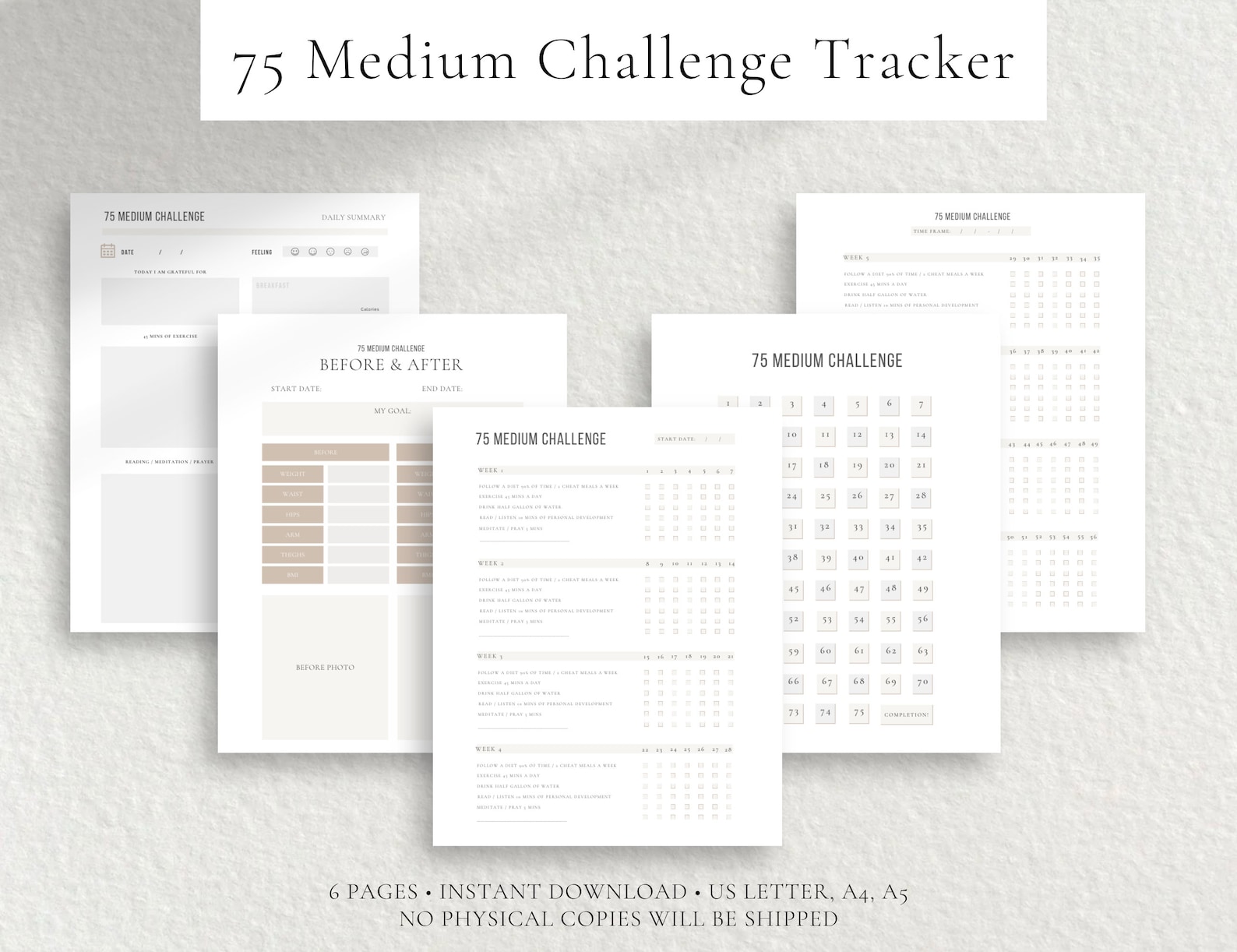 Minimalist 75 Medium Challenge Tracker, 75 Medium Printable, 75 Medium ...
