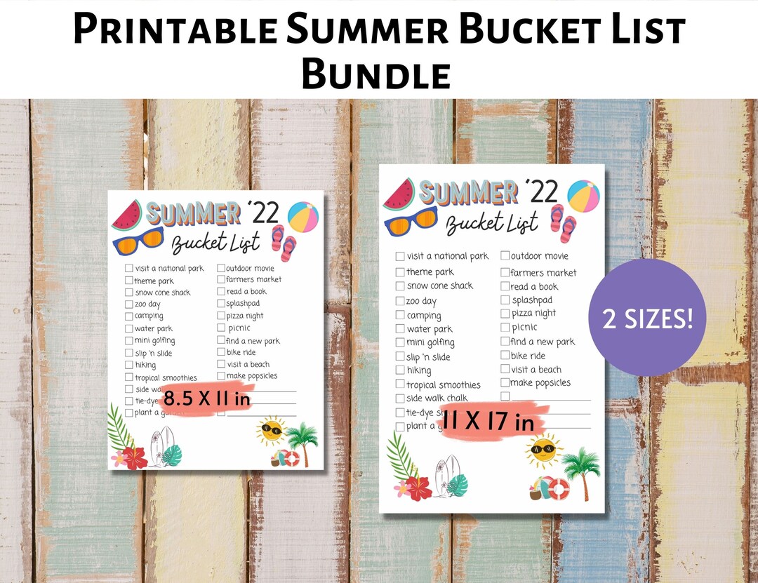 Summer 2022 Printable Bucket List 8x10 & 11x17 Sizes - Etsy