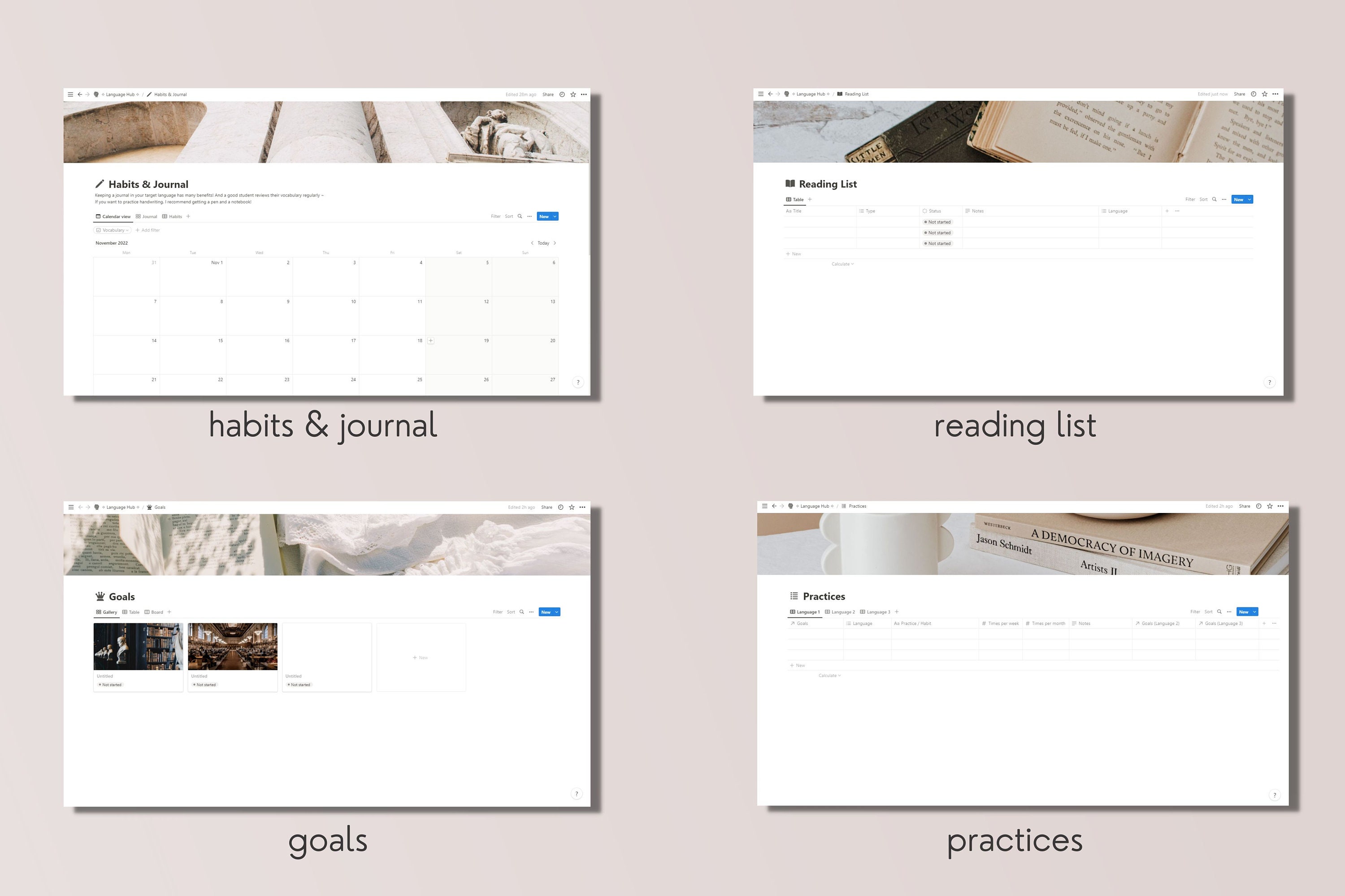 Language Study Notion Template Light Academia, Language Learning Notion Template, Notion ...