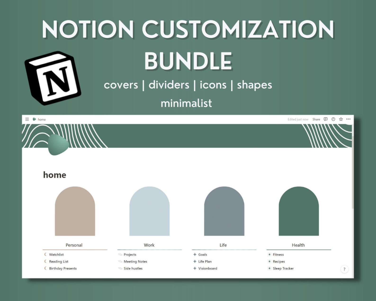 Notion Customization Bundle Notion Icons Notion Covers Notion Dividers Notion Shapes