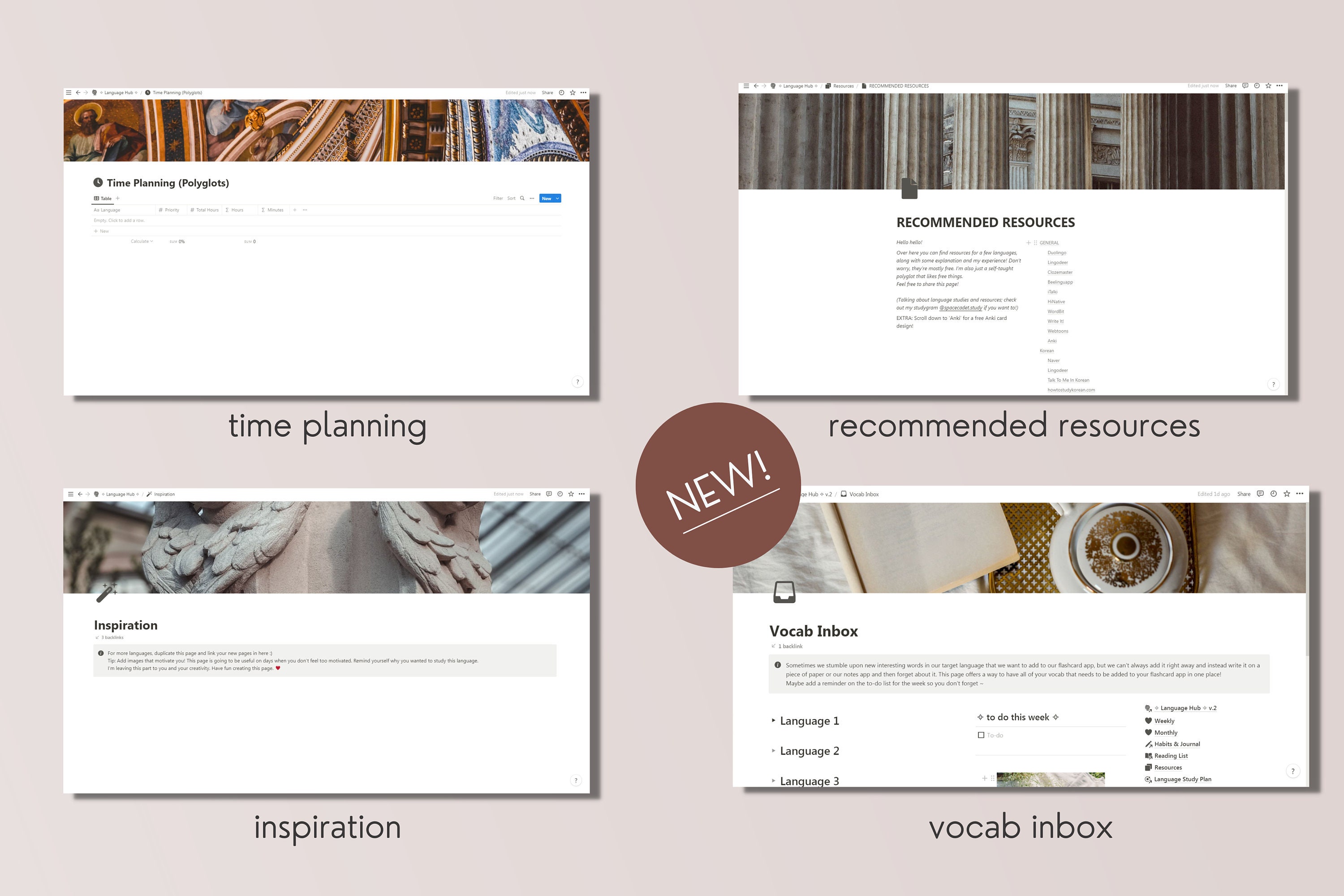 Language Study Notion Template Light Academia, Language Learning Notion Template, Notion ...