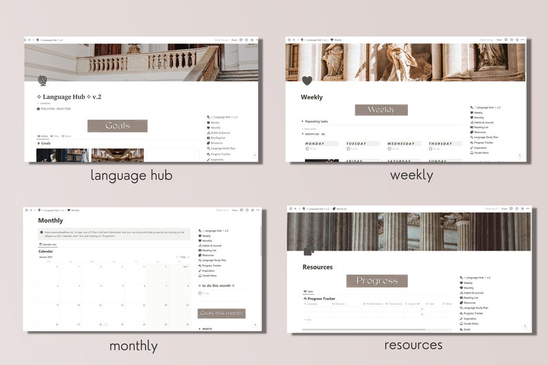 Language Study Notion Template Light Academia, Language Learning Notion Template, Notion ...