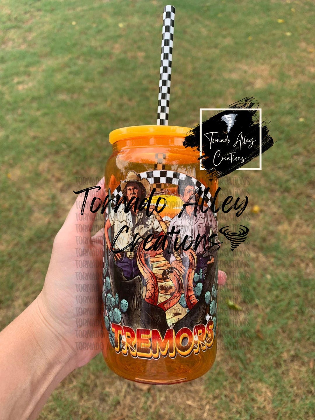 Horror Sci Fi Glass | Orange Glass Can | 90s Movie | Humor | Tremors ...