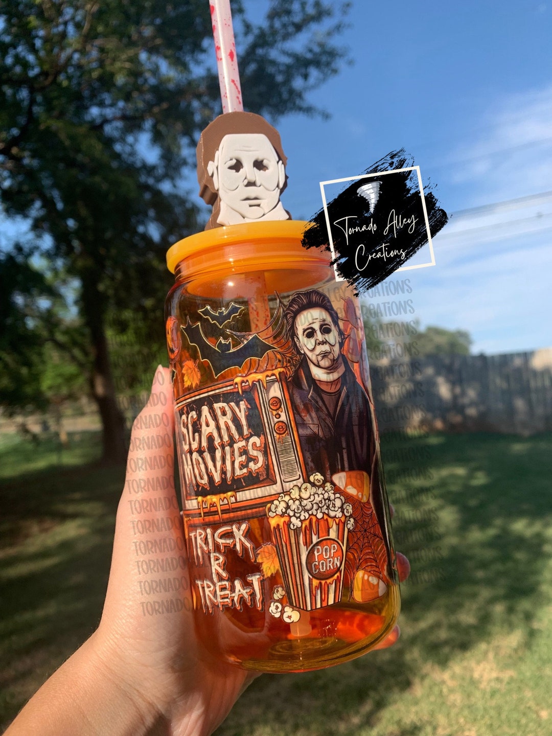 Scary Movies 16oz Orange Glass Sublimated Glass Cup Spooky Cup ...