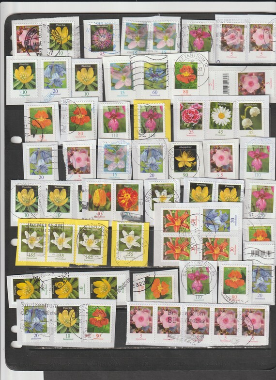Flower Image German Definitive Stamps X 60 Used ON Paper | Etsy