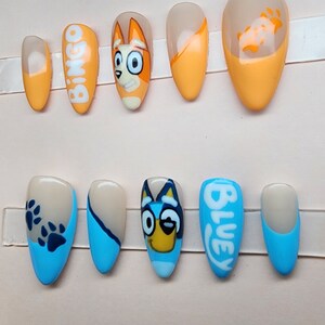 Press on Nails Bluey and Bingo Hand Painted - Etsy