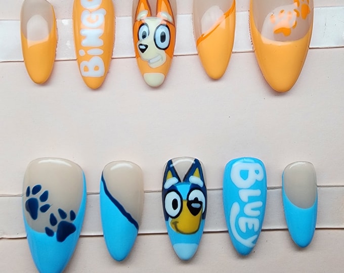 Press on Nails Bluey and Bingo Hand Painted - Etsy