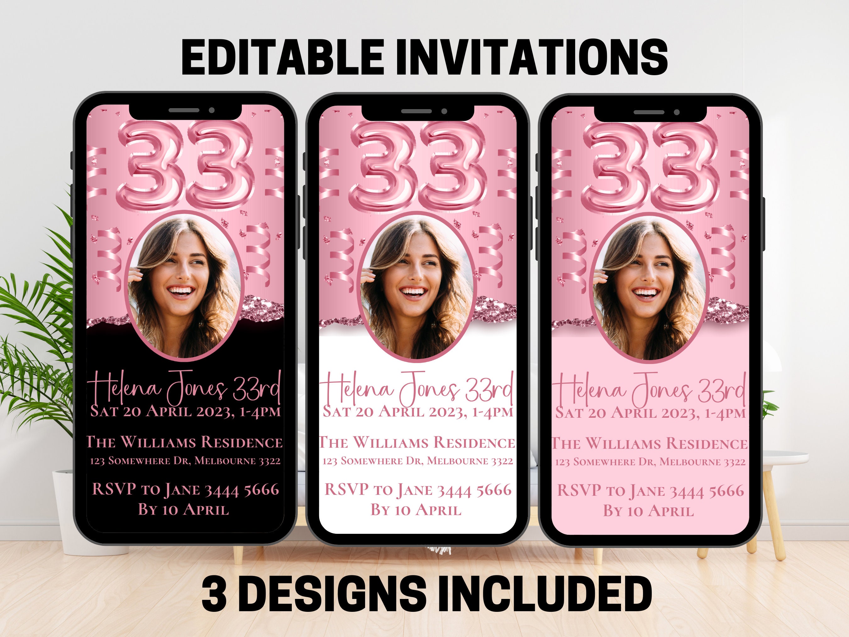 Editable 33rd Birthday Invitation With Photo Digital Evite - Etsy