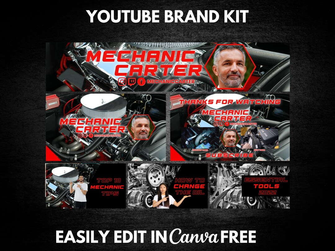 Mechanic Youtube Brand Kit Channel Banner DIY Canva Template - Etsy