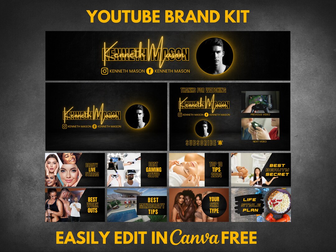 Youtube Brand Kit Gaming Canva Template Channel Banner DIY - Etsy