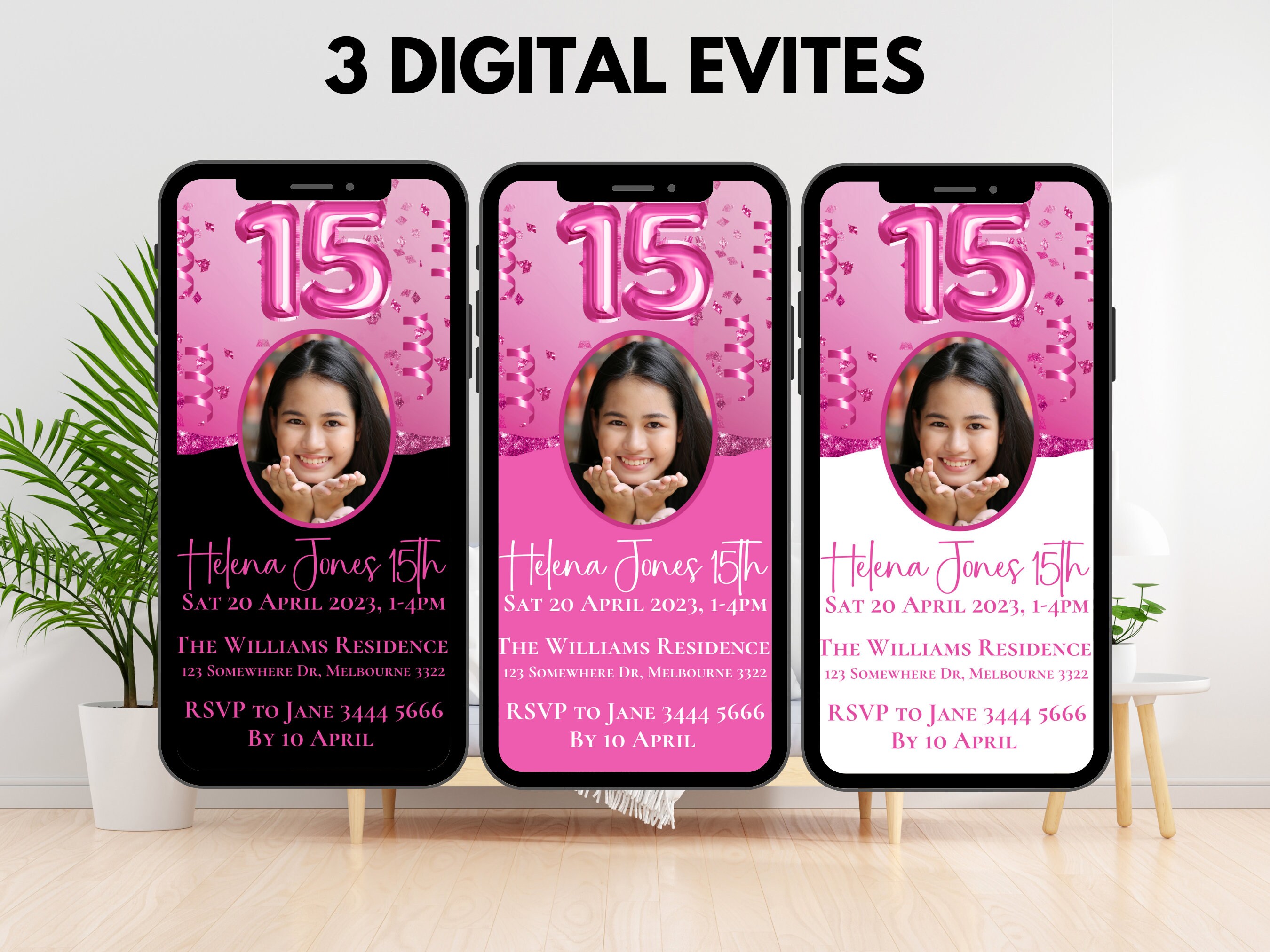 Editable 15th Birthday Invitation With Photo Digital Evite and ...
