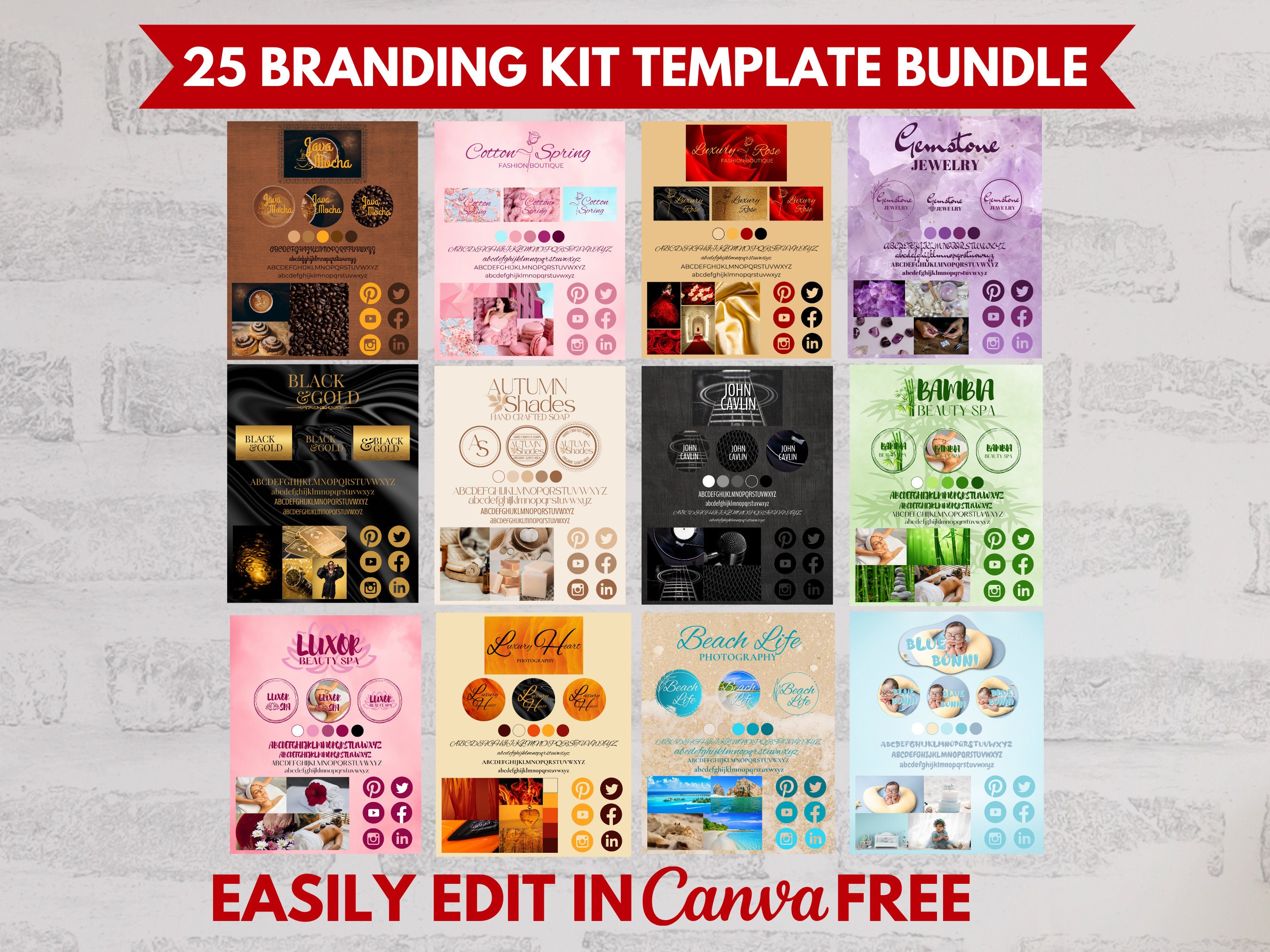 25 Canva Branding Kit Templates Package , DIY Brand Kit Set, Branding ...