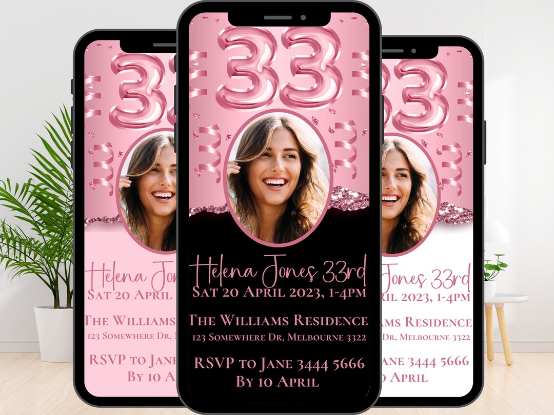 Editable 33rd Birthday Invitation With Photo Digital Evite - Etsy