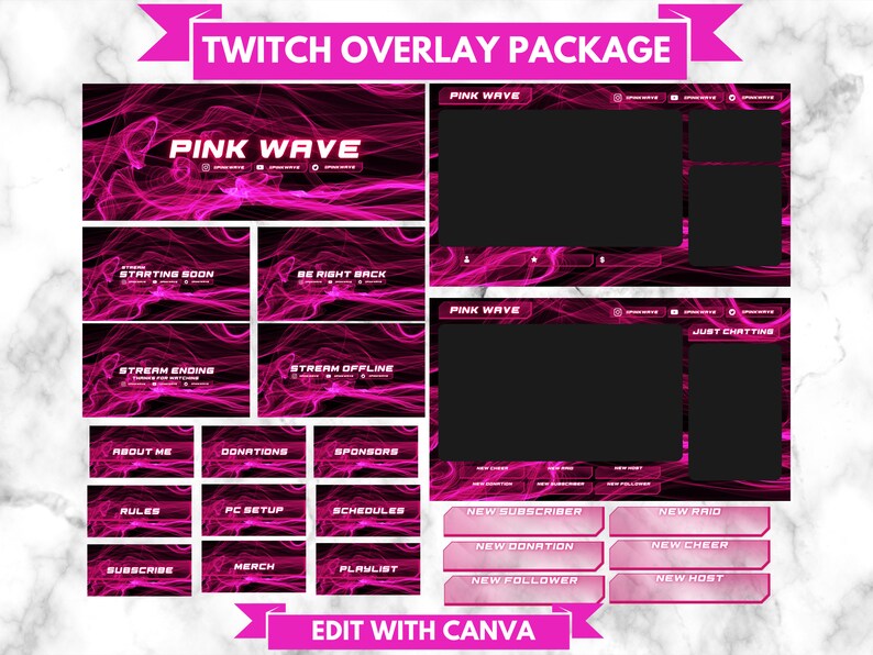 Twitch Overlay Package Neon Pink Black Gamers, Twitch Banner Overlay ...