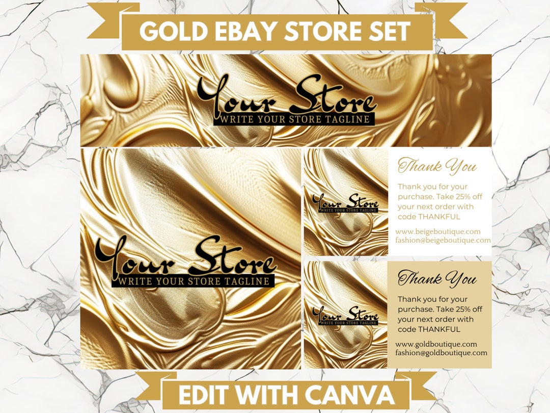 Ebay Store Billboard Ebay Shop Banner Logo and Thank You Cards Gold ...