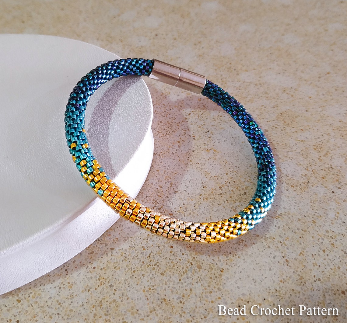 PDF Pattern Bead Crochet Bracelet - Magnificent Beaded Bracelet "blue ...