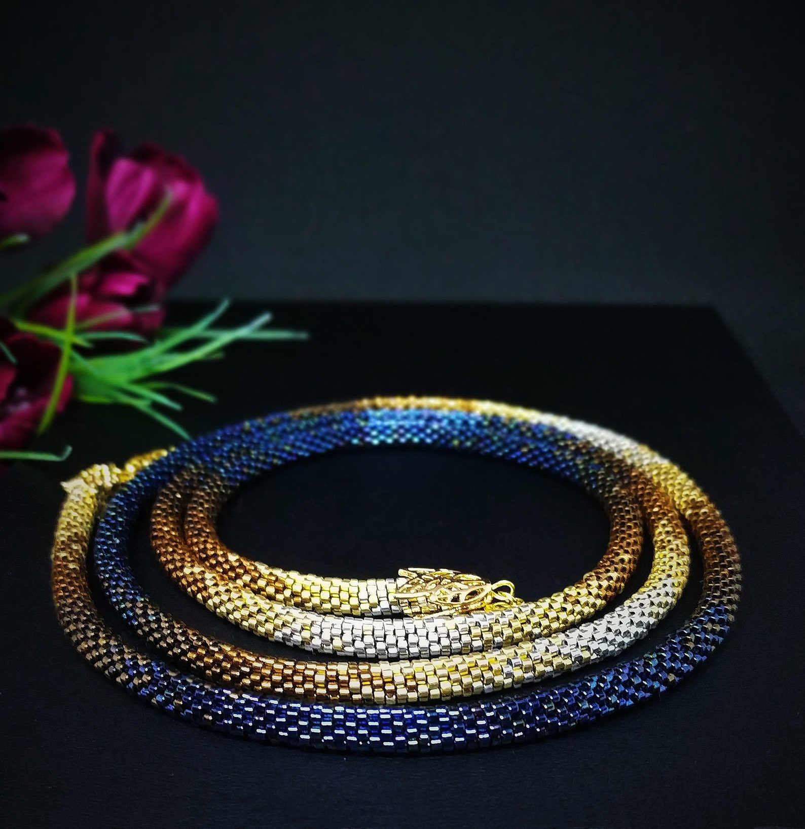 Pattern Bead Crochet Necklace Beaded Gradient Necklace - Etsy