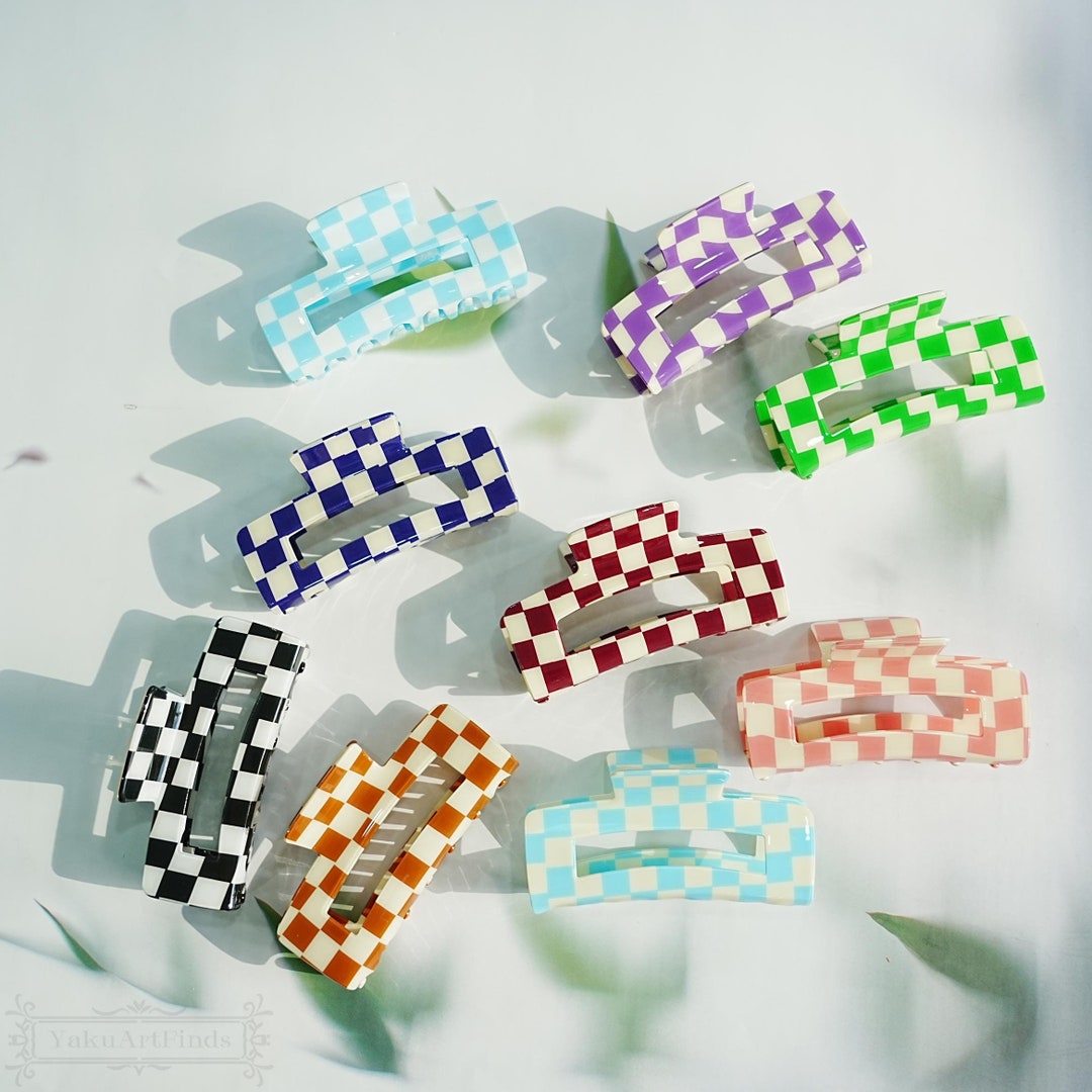 Large Checkerboard Hair Claw Clips,plaid Hollow Rectangle Hair Clamps ...