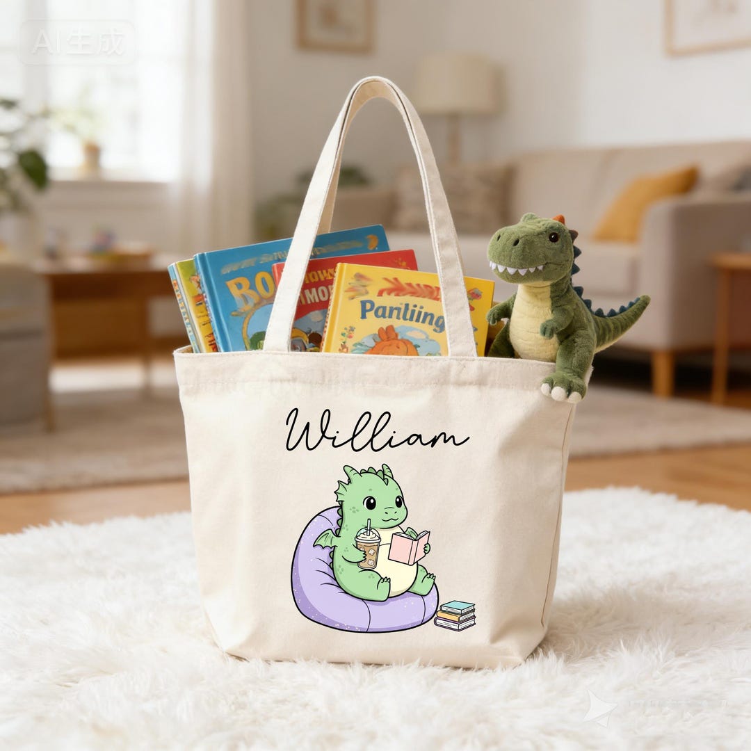 Personalized Kids Reading Tote Bags,library Book Bag,custom Nametote ...