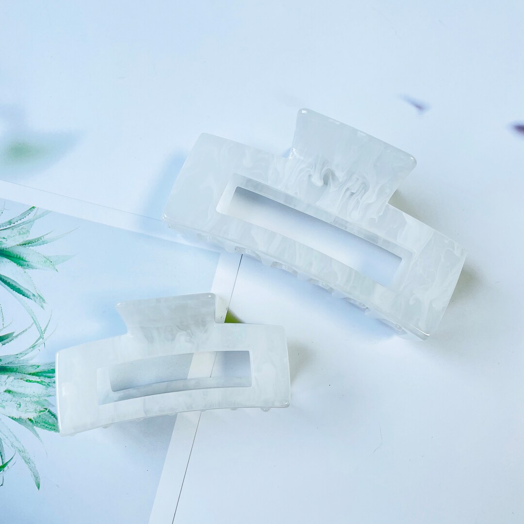 Ink White Hair Clips for Women, Rectangle Large Hair Claw, Acetate ...