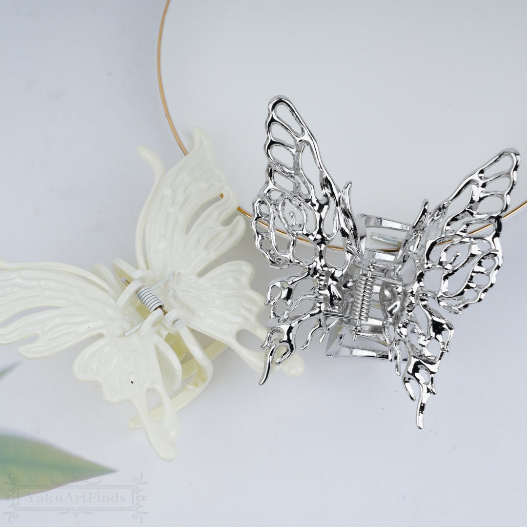 Large Butterfly Hair Claw,silver Metal Liquid Butterfly Hair Clip ...