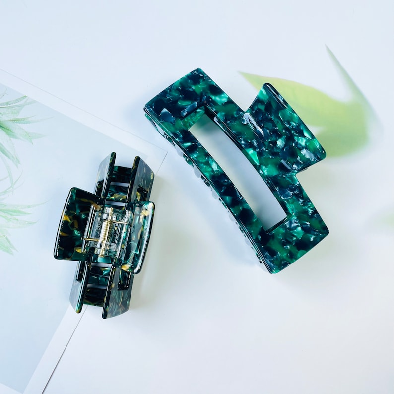 Emerald Green Hair Clips for Women, Rectangle Large Hair Claw, Acetate ...