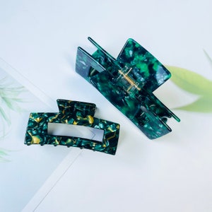 Emerald Green Hair Clips for Women, Rectangle Large Hair Claw, Acetate ...