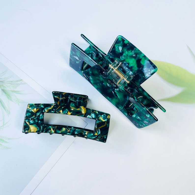 Emerald Green Hair Clips for Women, Rectangle Large Hair Claw, Acetate ...