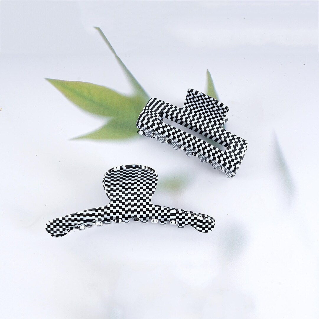 Black and White Checkerboard Hair Clips,largr Acetate Hair Clamps ...