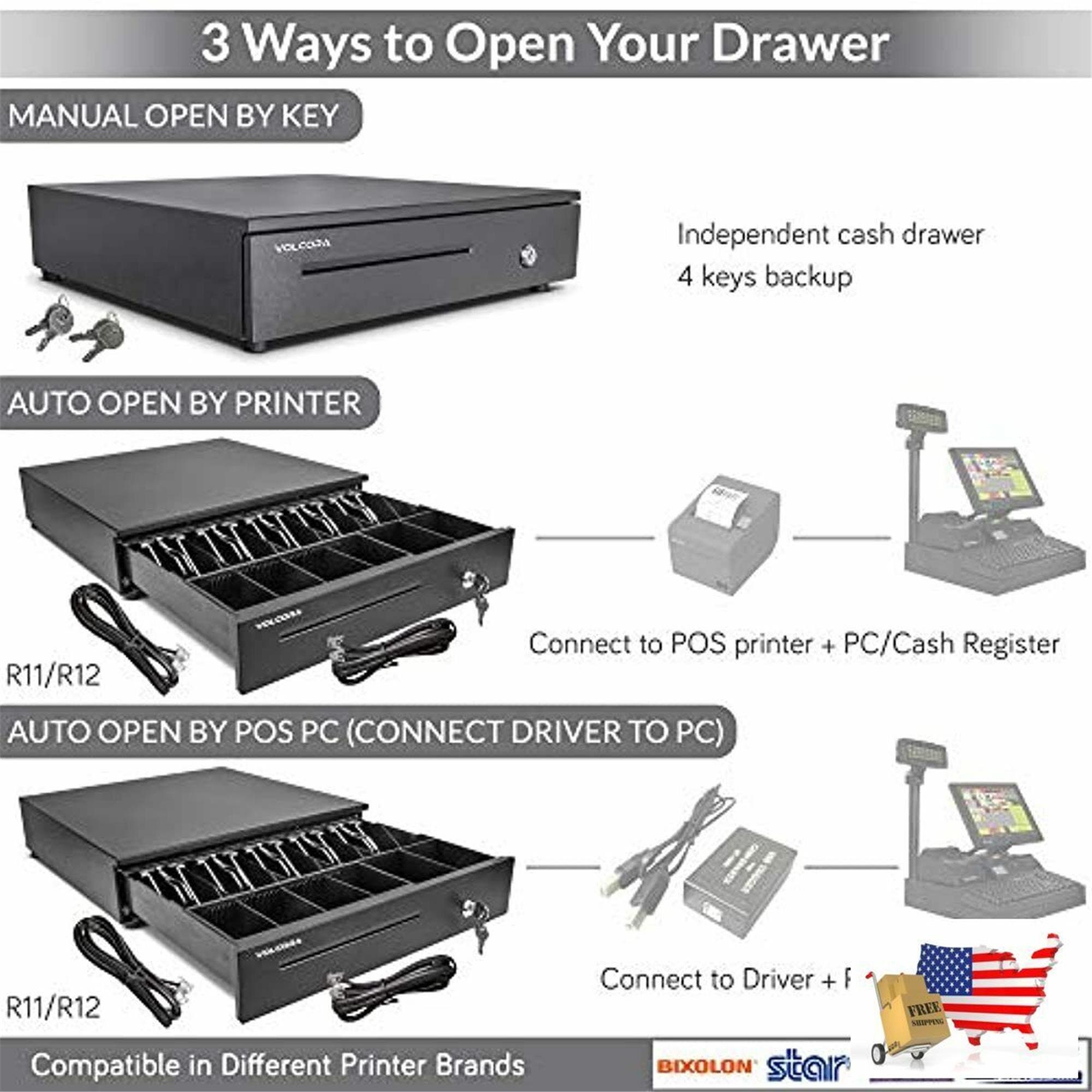 Cash Register Drawer for Point of Sale POS System With Removable Coin ...