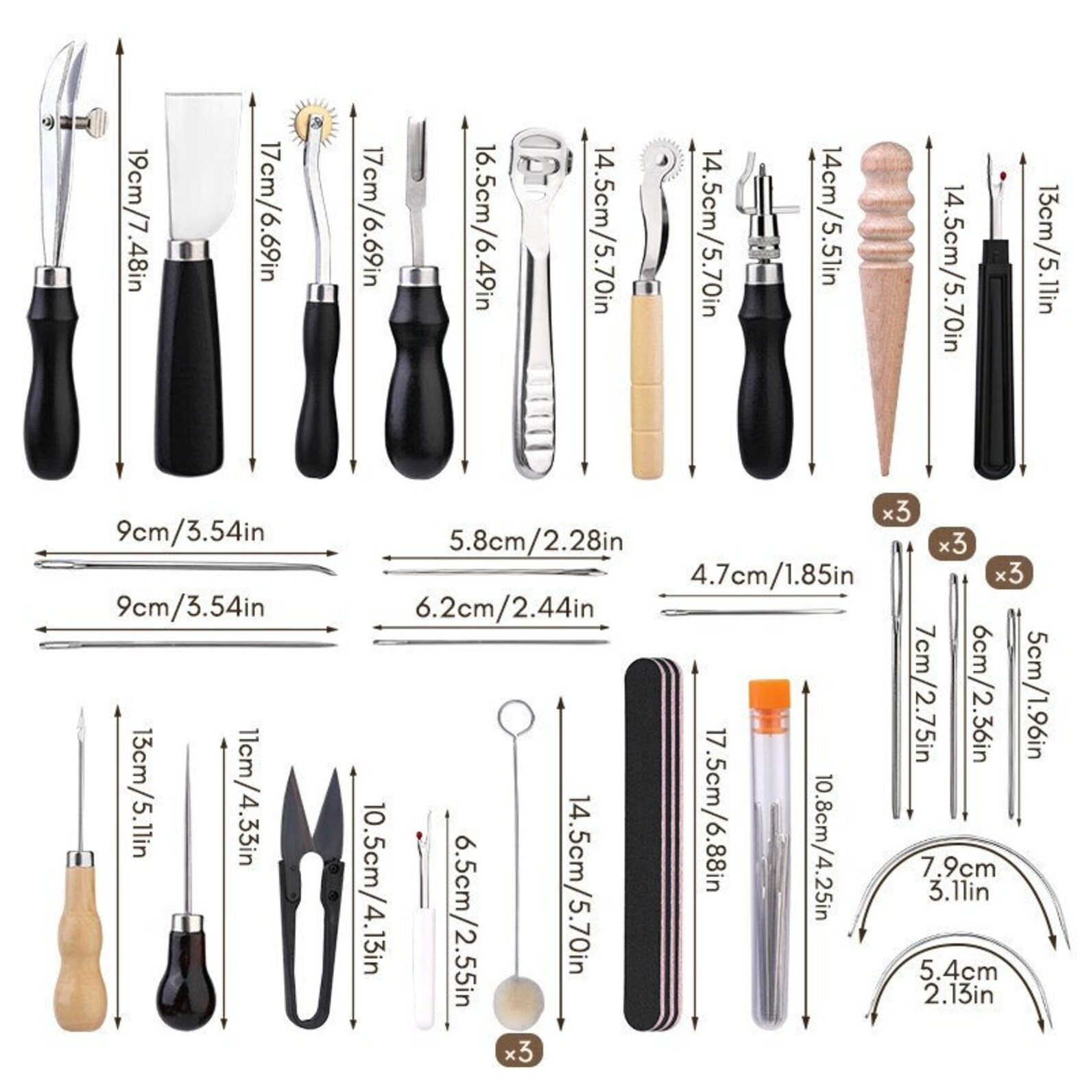 Professional Leather Craft Tool Kit Hand Sewing Repair Kit Wax Thread Stitching Punch Carving ...