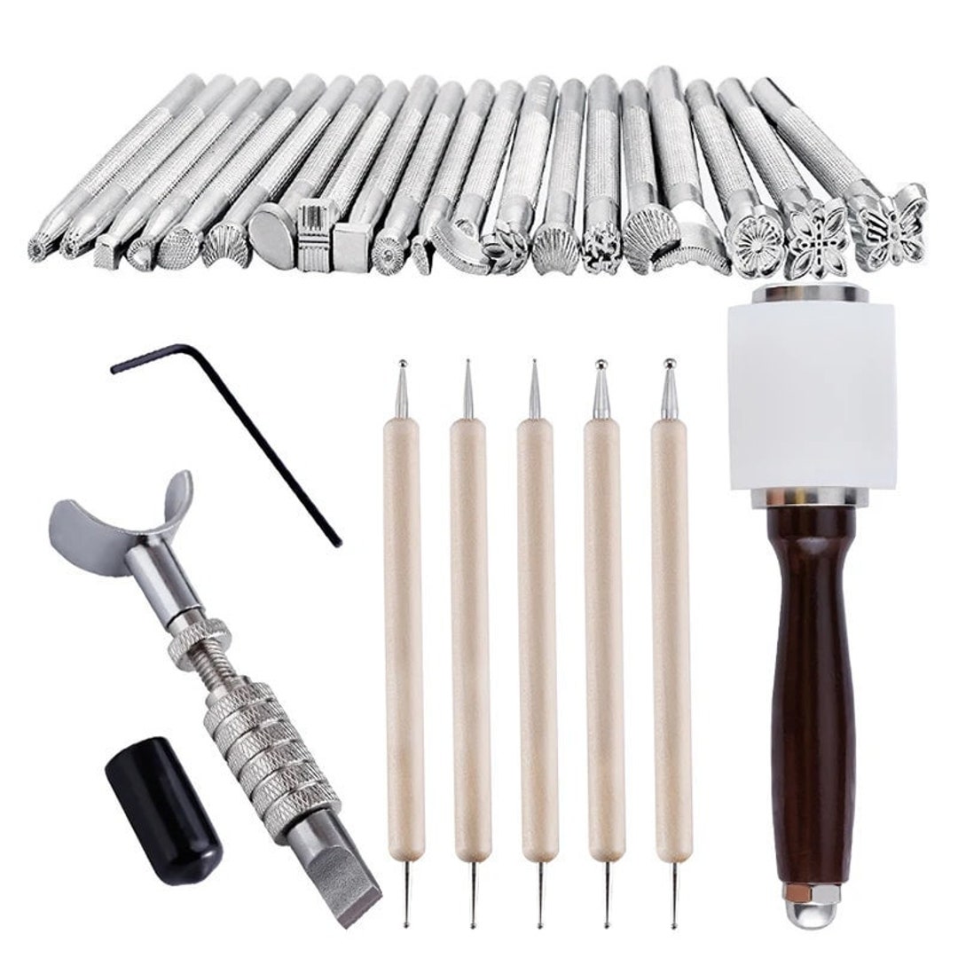 Leather Stamping Kit Stainless Steel Leather Carving Tools Rubber ...
