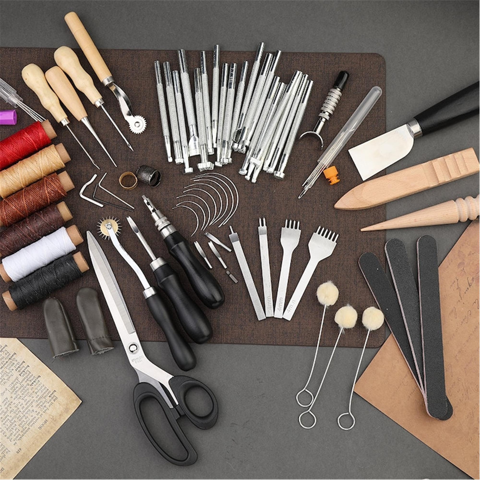 Leather Craft Working Tools Kit With Knife Wax Thread Awl Needles ...