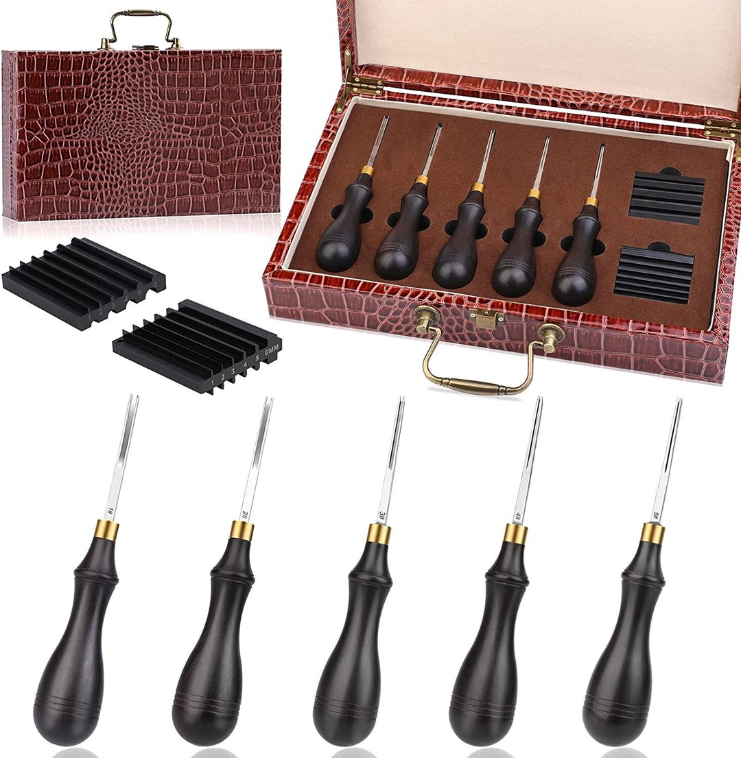 Leather Trimming Tools, 5 Pcs of Leather Edge Beveler Skiving Kit With ...