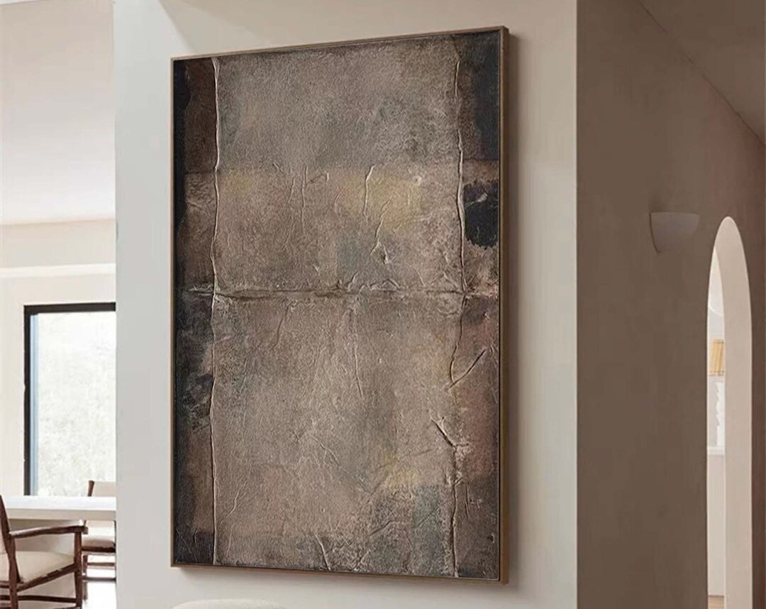 Brown Minimalist Wall Art Brown Abstract Geometric Painting on Canvas ...