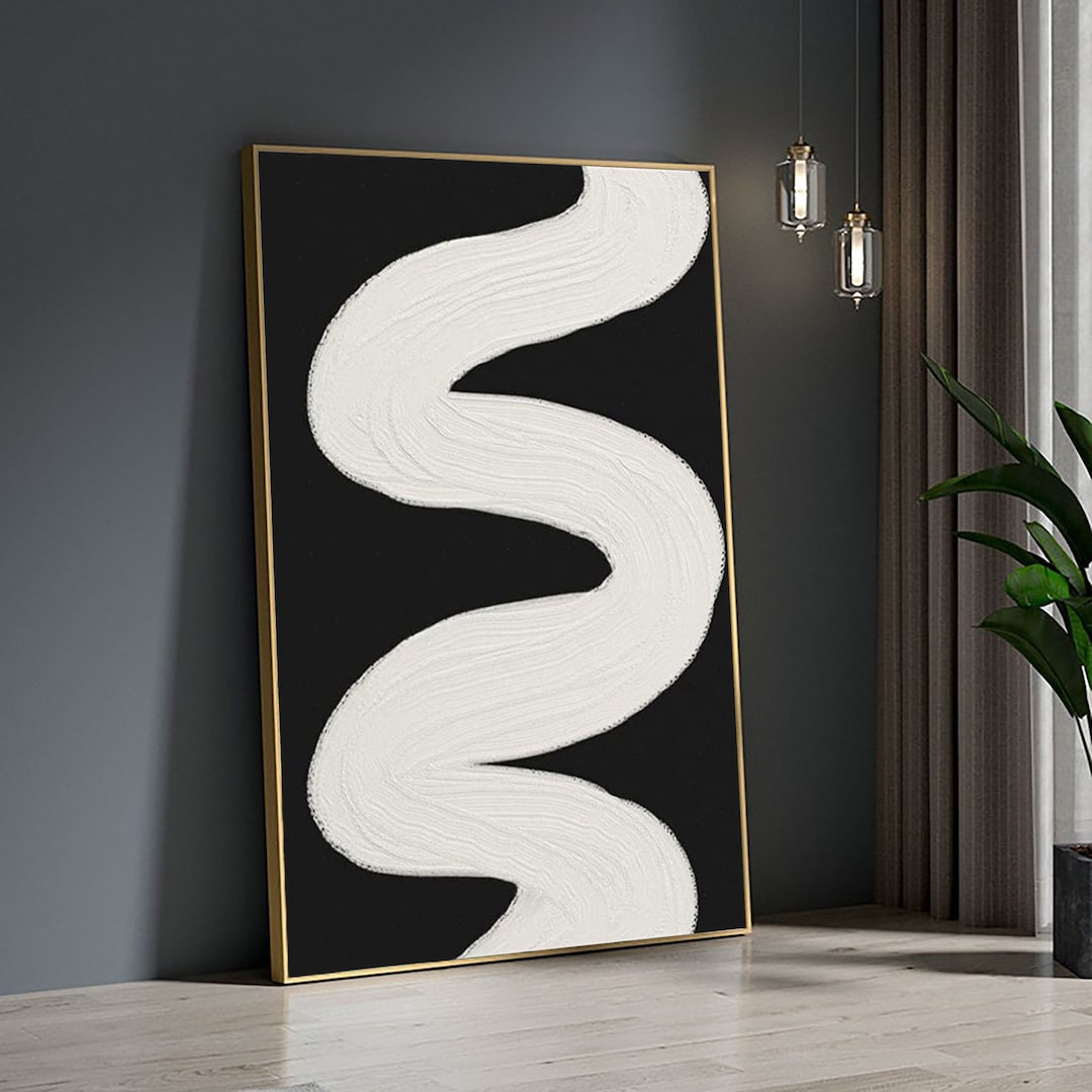 Large Black Abstract Painting Canvas Black and White Textured Abstract ...