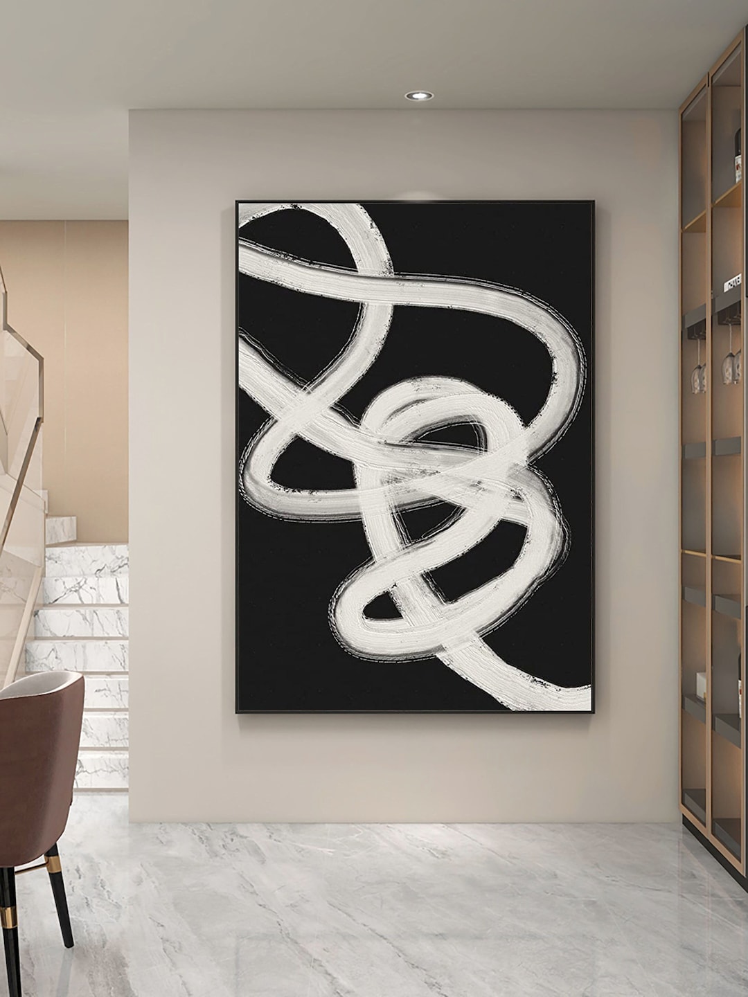 Large Black Abstract Painting Canvas Black and White Textured Abstract ...