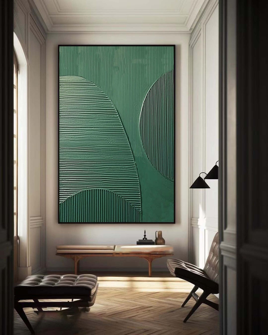 Large Nordic Original Green Abstract Painting Green Minimalist Art ...