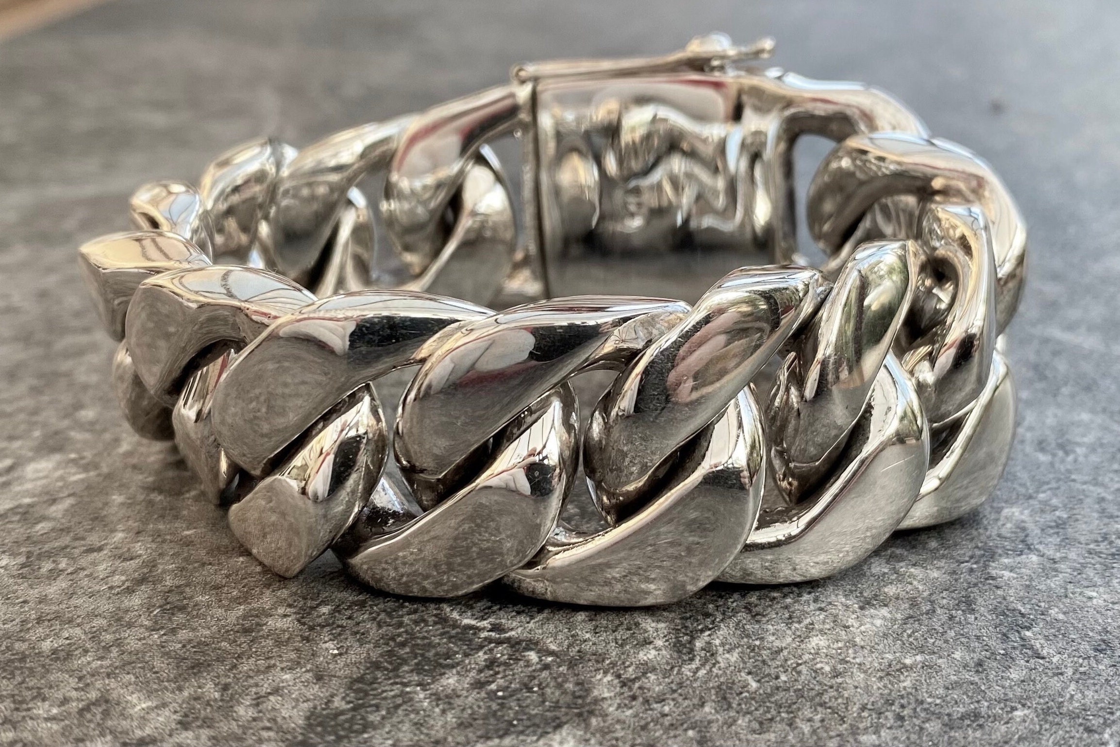 Heavy Sterling Silver Bracelet 925 Solid Mens Heavy Curb 25mm Width 9 ...