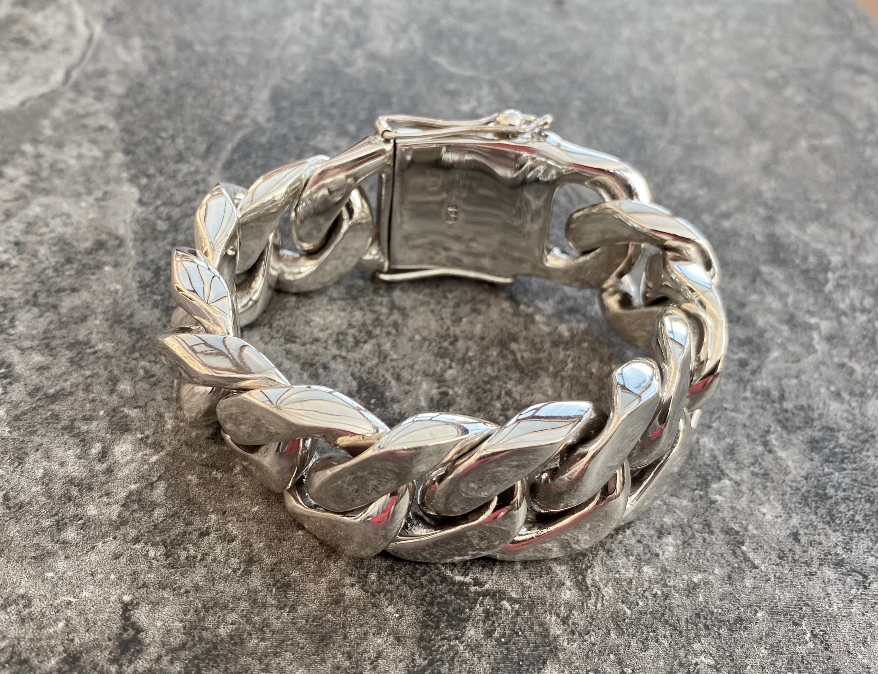 Heavy Sterling Silver Bracelet 925 Solid Mens Heavy Curb 25mm Width 9 ...