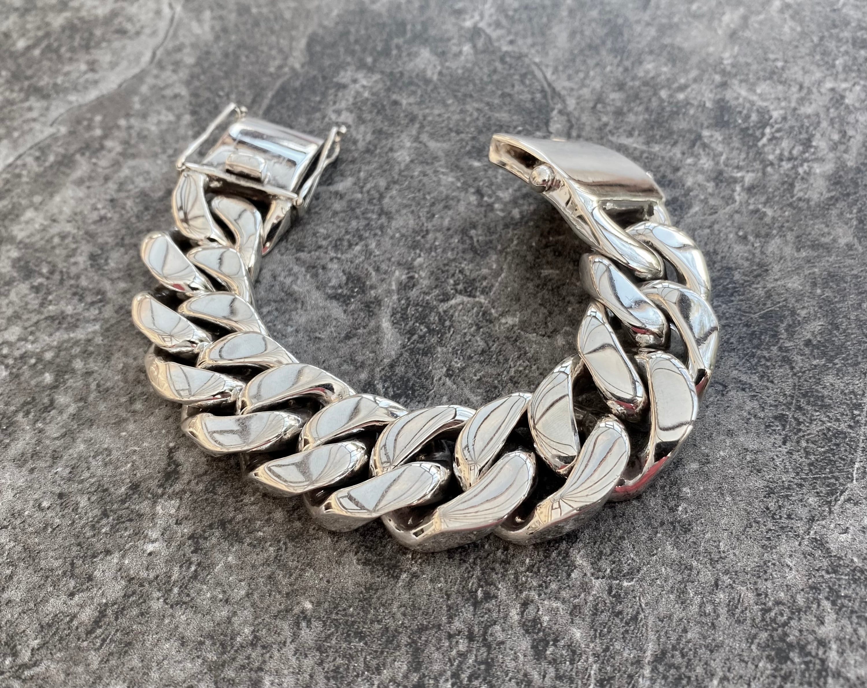 Heavy Sterling Silver Bracelet 925 Solid Mens Heavy Curb 25mm Width 9 ...