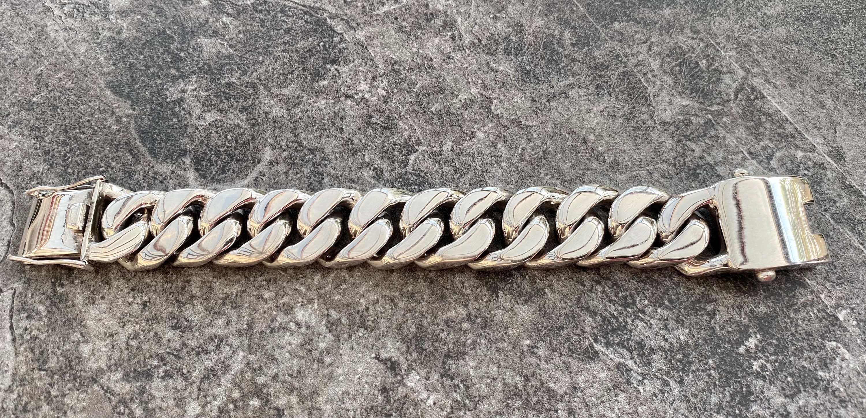 Heavy Sterling Silver Bracelet 925 Solid Mens Heavy Curb 25mm Width 9 ...