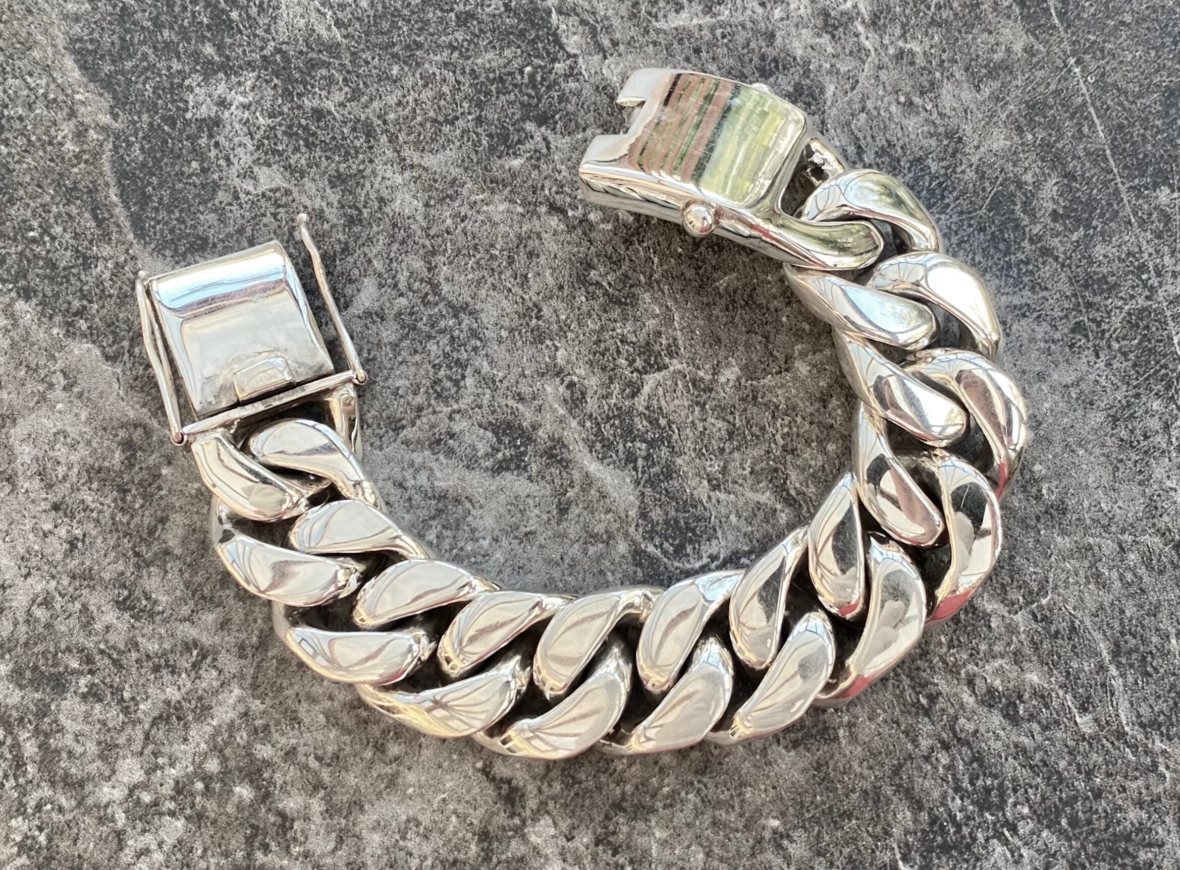 Heavy Sterling Silver Bracelet 925 Solid Mens Heavy Curb 25mm Width 9 ...