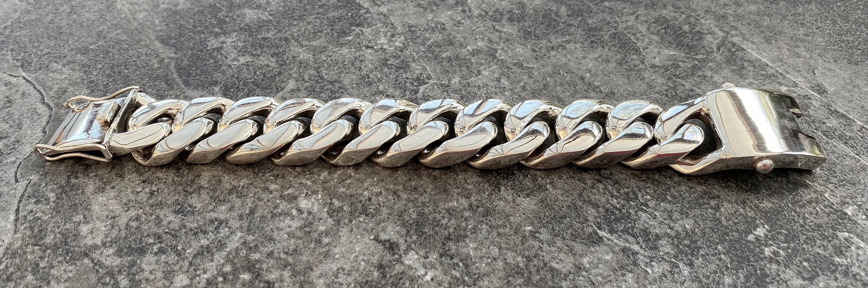 Heavy Sterling Silver Bracelet 925 Solid Mens Heavy Curb 25mm Width 9 ...