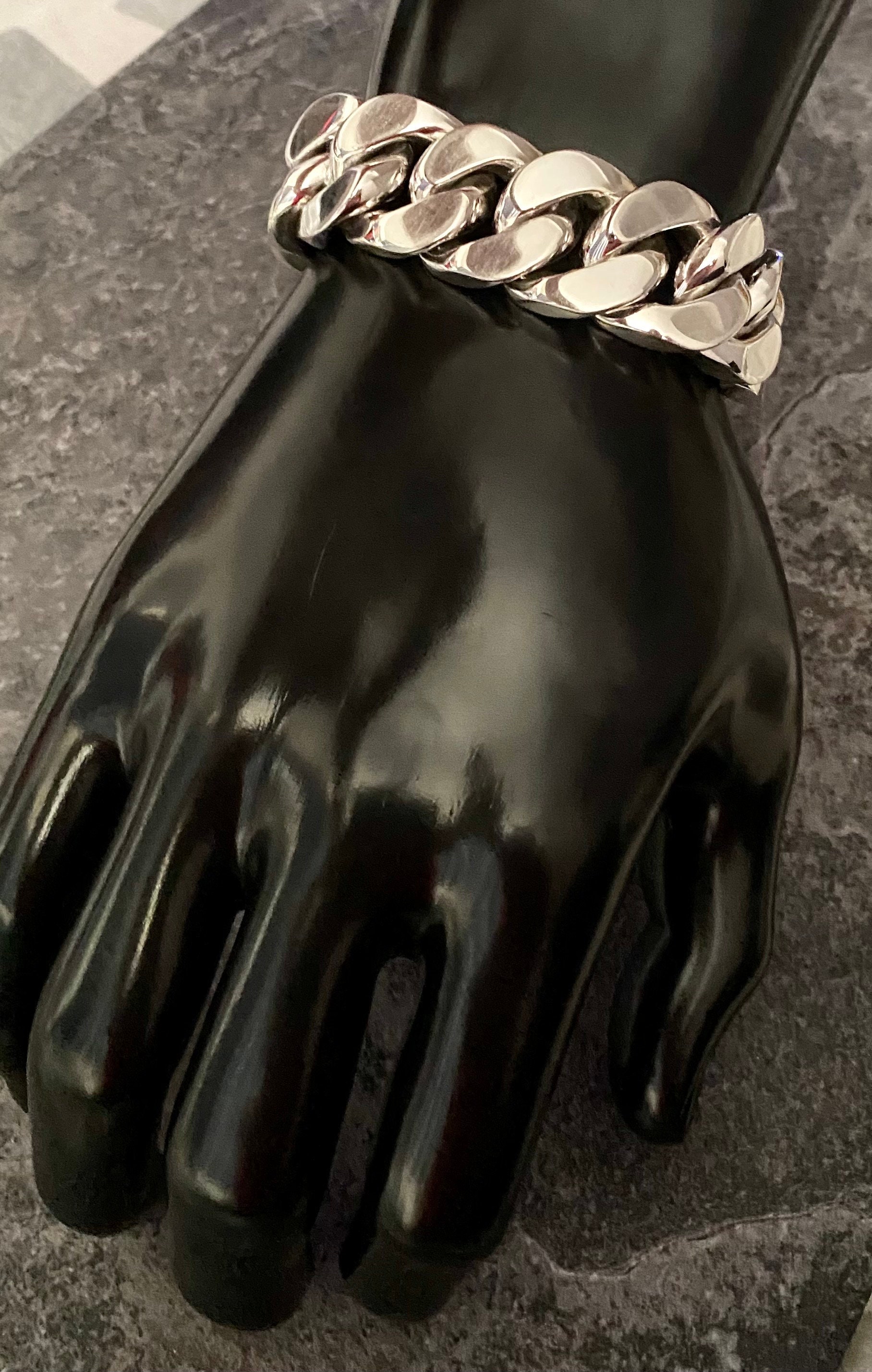 Heavy Sterling Silver Bracelet 925 Solid Mens Heavy Curb 25mm Width 9 ...