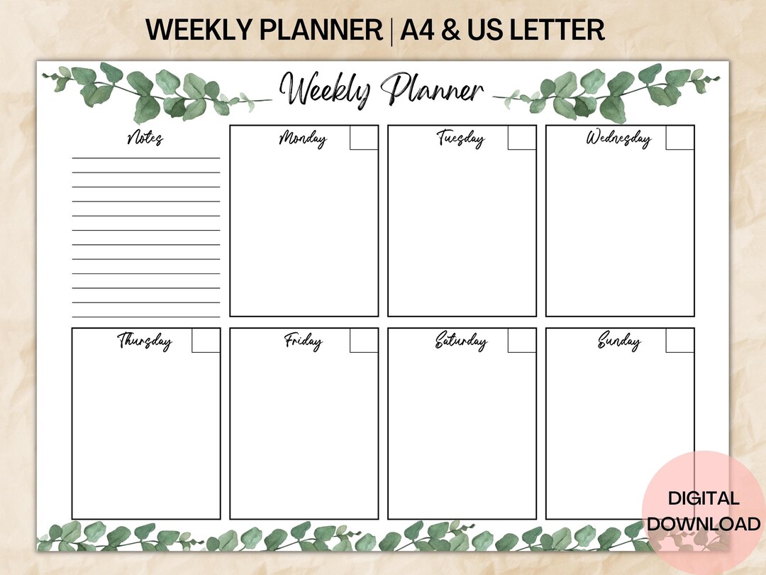 Weekly Planner Printable, Landscape Layout, Undated Planner, 2024 ...
